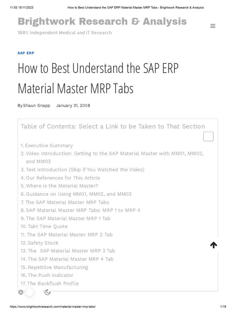 Understanding SAP Material Master MRP Tabs | PDF | Production And ...