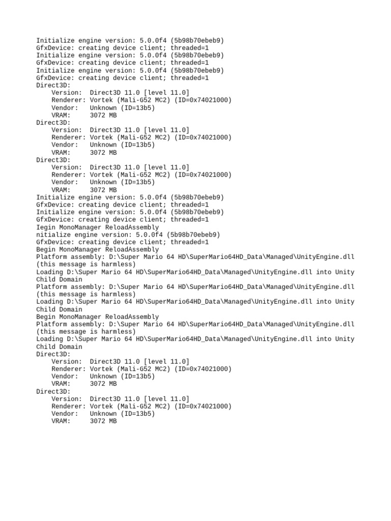 Unity Engine Initialization Log | PDF