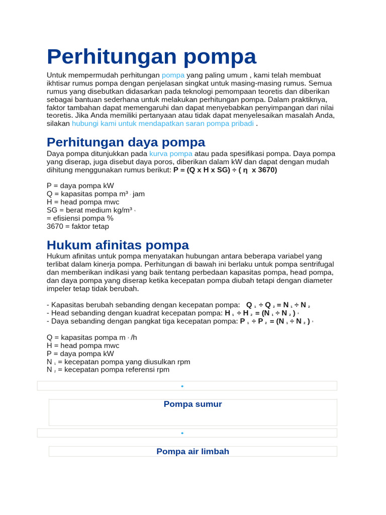 Rumus Perhitungan Daya dan Efisiensi Pompa | PDF