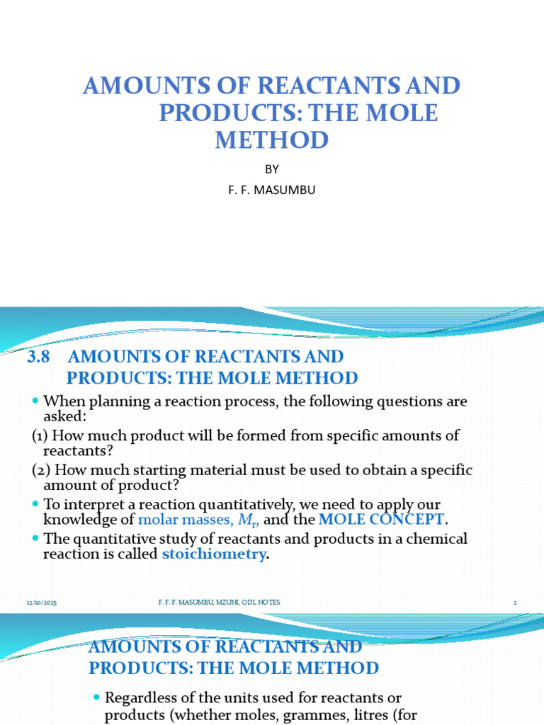 Mole Method for Stoichiometry Calculations | PDF | Stoichiometry | Mole ...