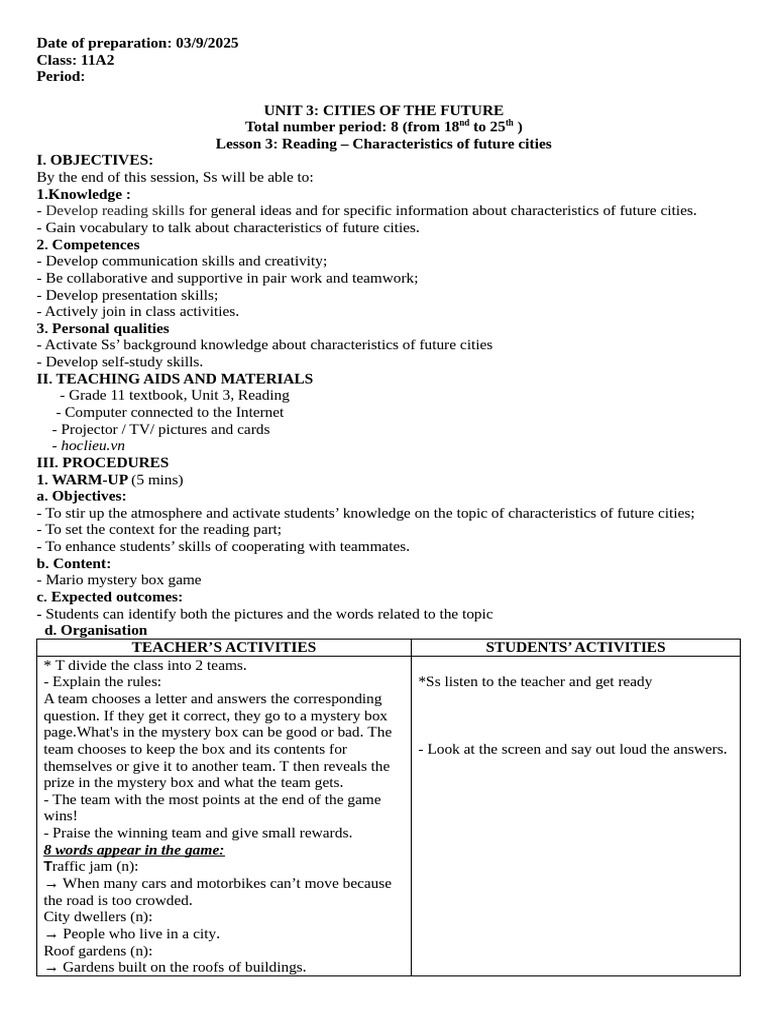 Unit 3-Reading - Lesson Plan | PDF | Learning | Human Communication