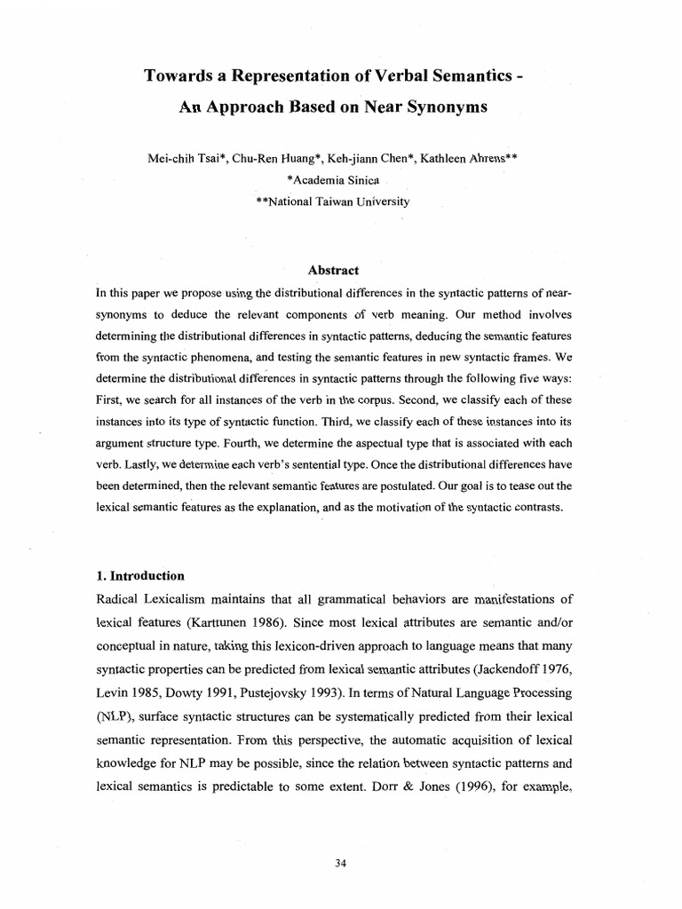 Towards a Representation of Verbal Semantics an Approach Based on Near ...