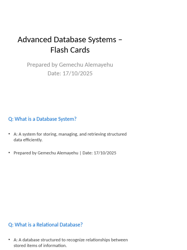 Advanced Database Systems Flashcards | PDF | Databases | Database ...