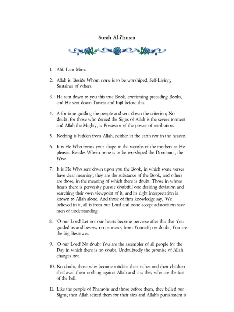Surah Al Imran (English Translation) | PDF | Prophets And Messengers In ...