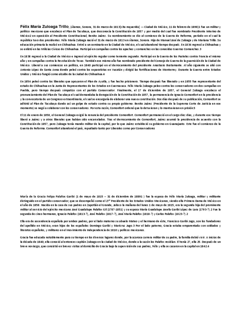 Biografía de Félix María Zuloaga | PDF | México independiente ...