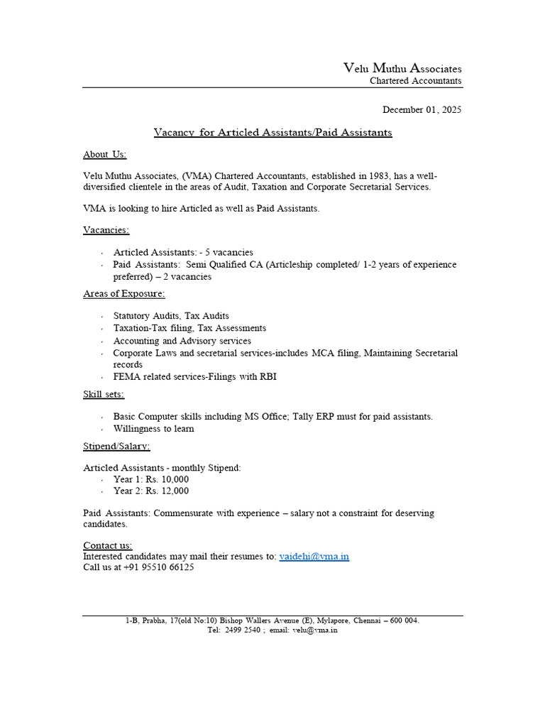 VMA CA Articles Requirement Nov 2025 | PDF