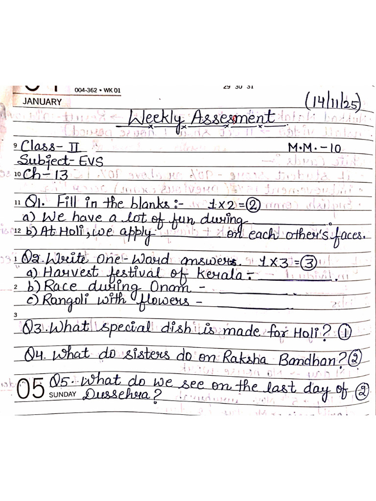 Class-2, EVS, Weekly Assessment(14!11!25) | PDF