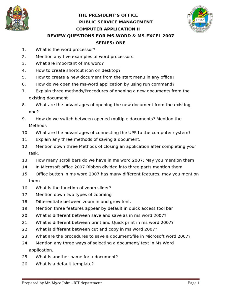 Past Papers Ms-Word & Excel 2007-1-1-1 | PDF | Microsoft Word ...