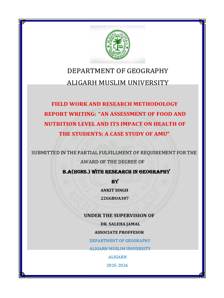 Field Work and Research Methodology Report Writing | PDF | Malnutrition ...