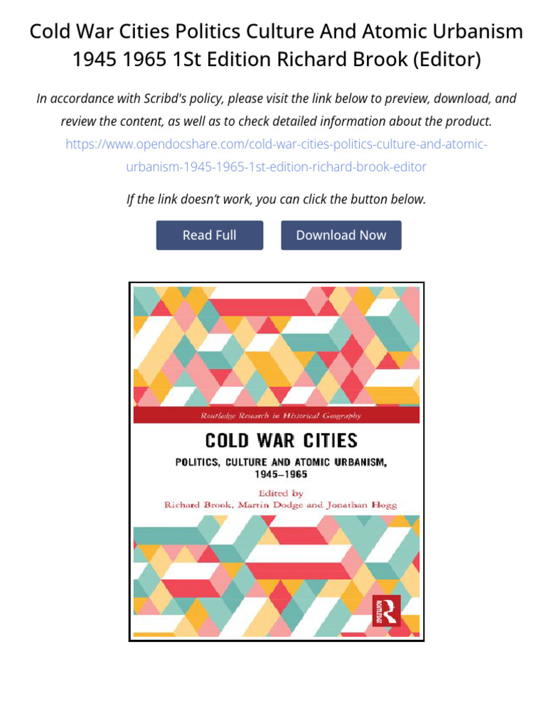 Cold War Cities Politics Culture and Atomic Urbanism 1945 1965 1st ...
