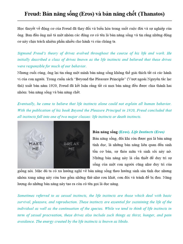 Freud-Bản năng Sống (Eros) và Bản năng Chết (Thanatos) | PDF
