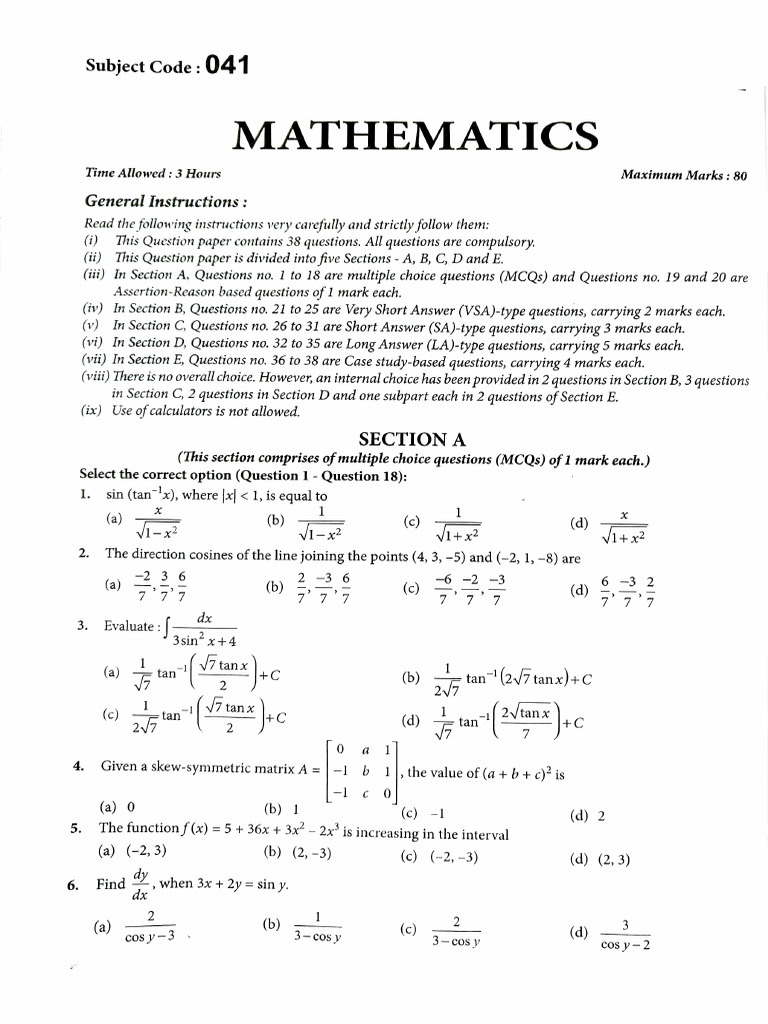 Ng Sample Paper -3 | PDF | Multiple Choice | Mathematics