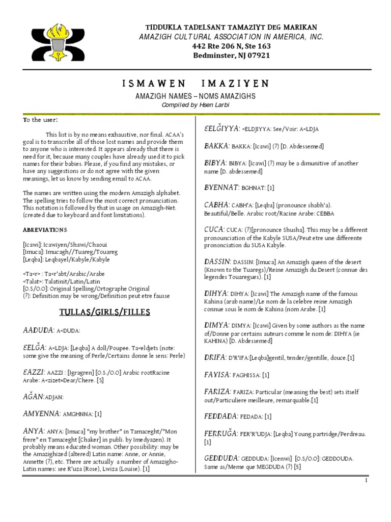 Amazigh Names | PDF | Berbers | Arab World