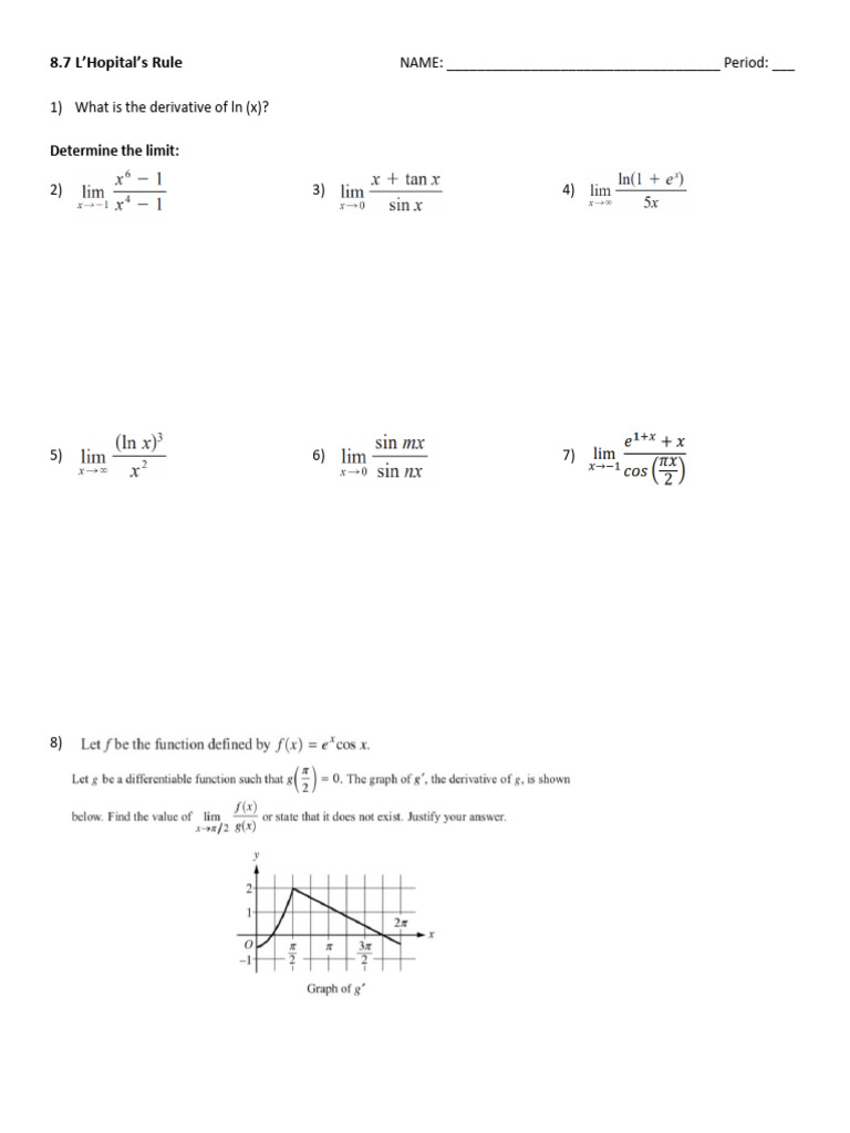 L'Hopital's Worksheet | PDF
