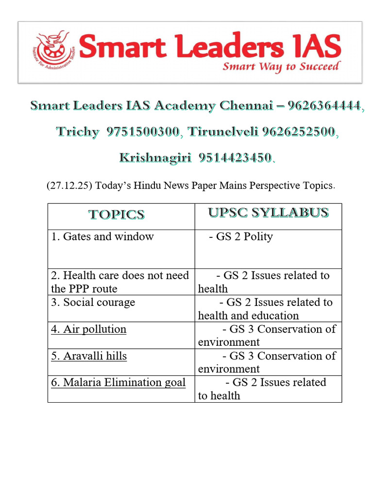 Today's Hindu News: UPSC Mains Topics | PDF