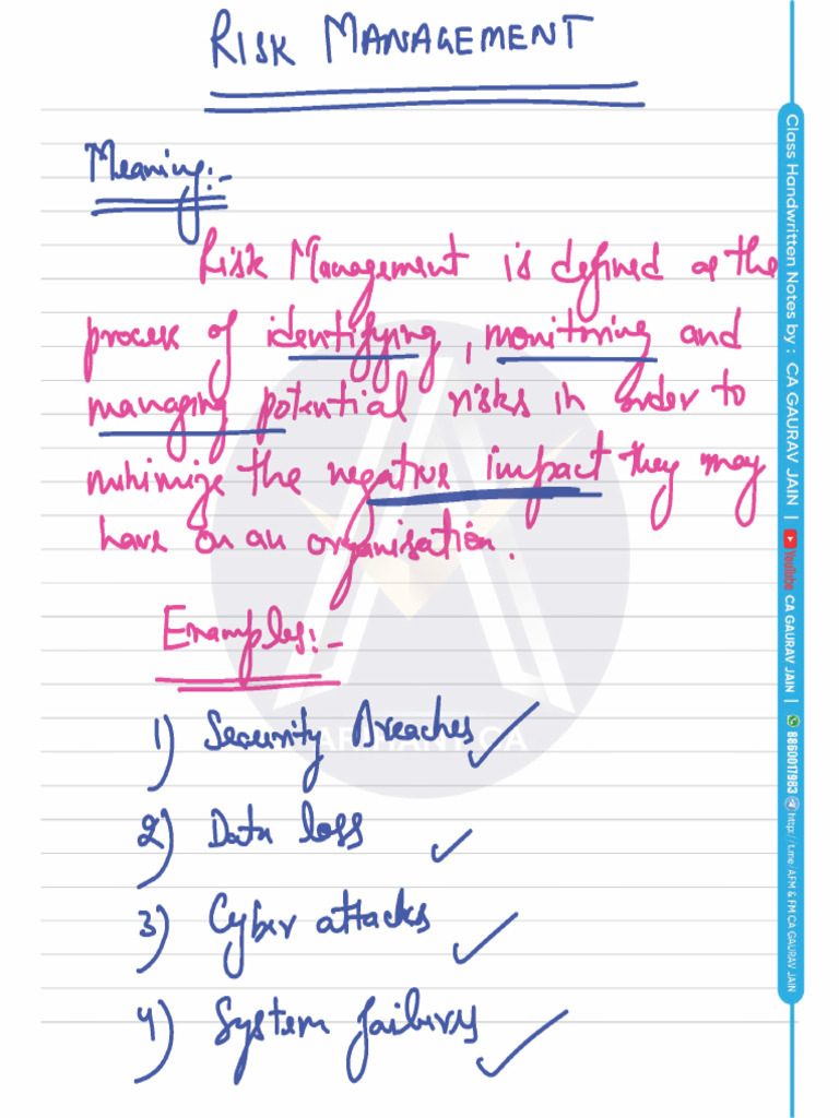 13 CA Final Afm Handwritten Notes Risk Management by CA Gaurav Jainjpg ...