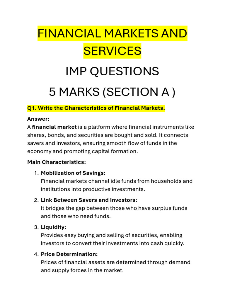 Financial Markets and Services Semester 5 | PDF | Financial Markets ...