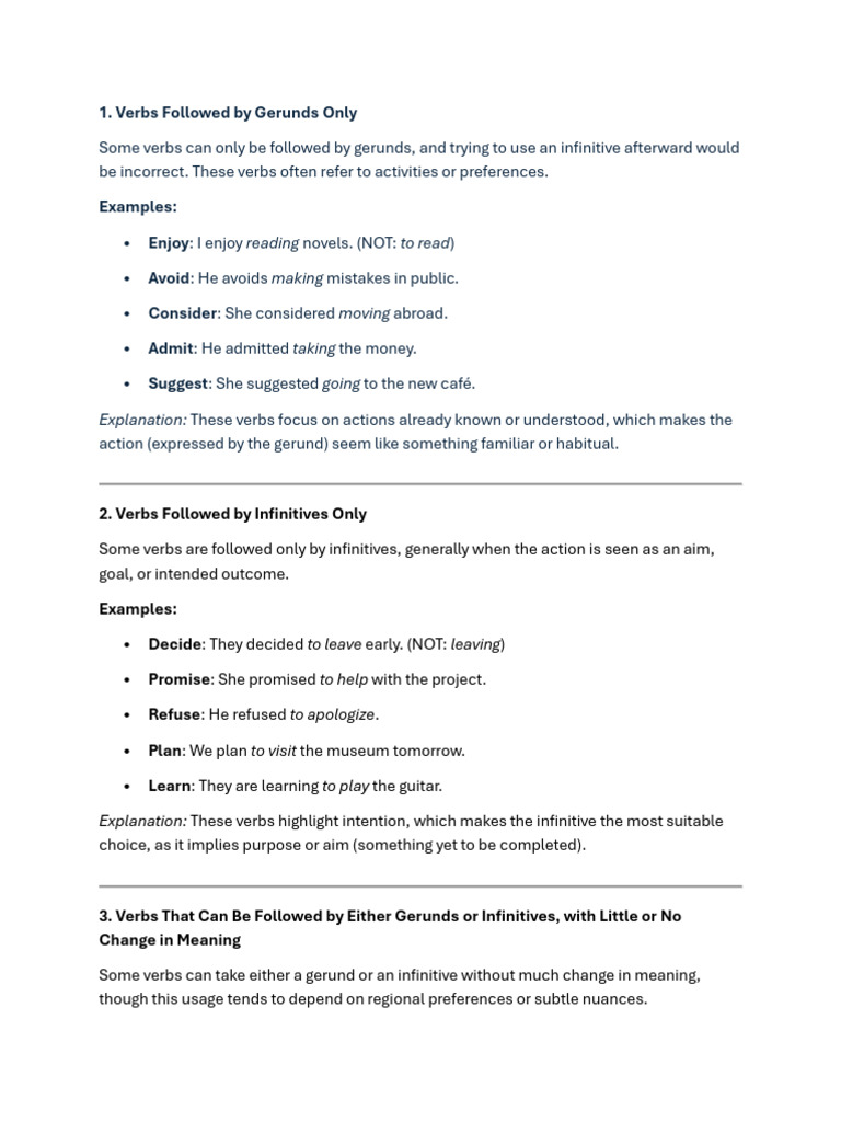 C1 Verb Patterns- Infinitives and Gerunds | PDF | Verb | Semantic Units