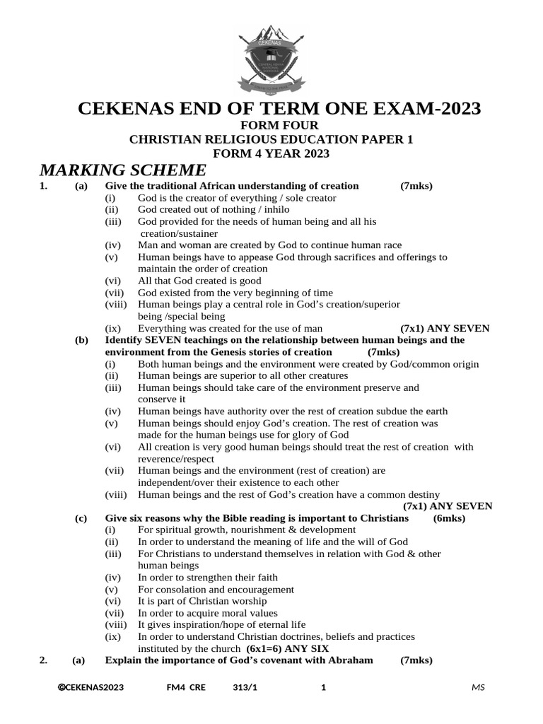CRE PP1 F4 Marking Scheme | PDF | Abraham | Religious Belief And Doctrine
