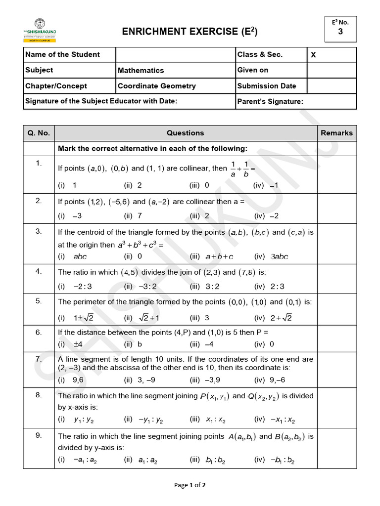 X MATH E2 7 Coordinate Geometry | PDF | Triangle | Geometric Shapes