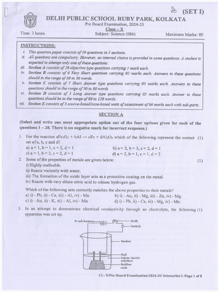 CL 10 Pre-Board Science 2024-25 | PDF