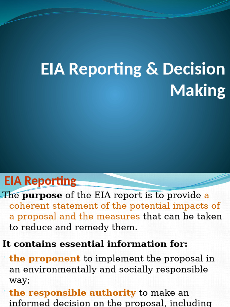EIA Reporting and Decision-Making Guide | PDF | Environmental Impact ...