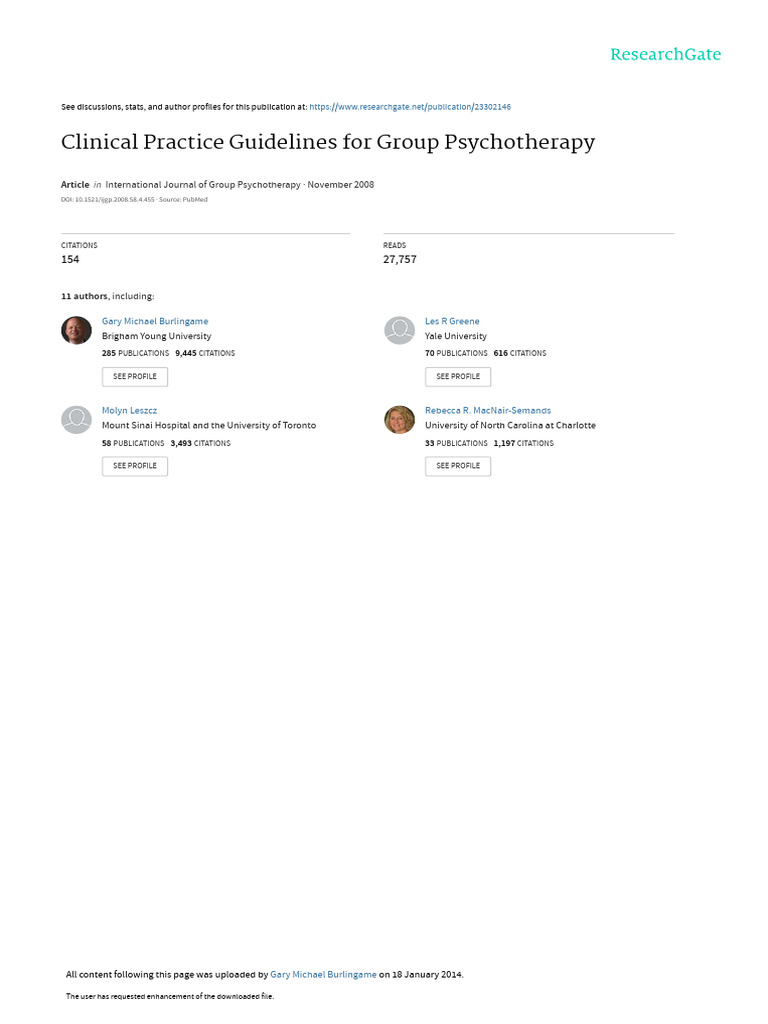 Clinical Practice Guidelines for Group Psychothera | PDF ...