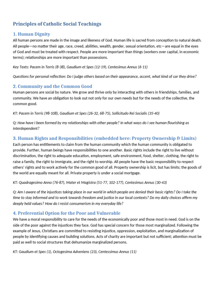 Principles of Catholic Social TeachingsHandout ERB | PDF | Catholic ...