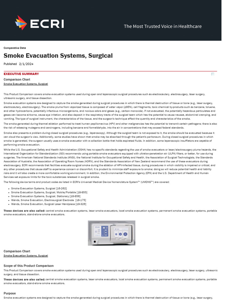 Smoke Evacuation Systems, Surgical - 073124084546 | PDF | Filtration ...