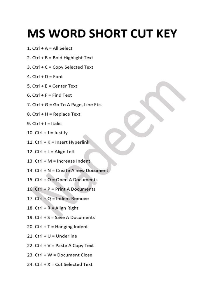 Essential MS Word Shortcut Keys | PDF | Microsoft Word | Control Key