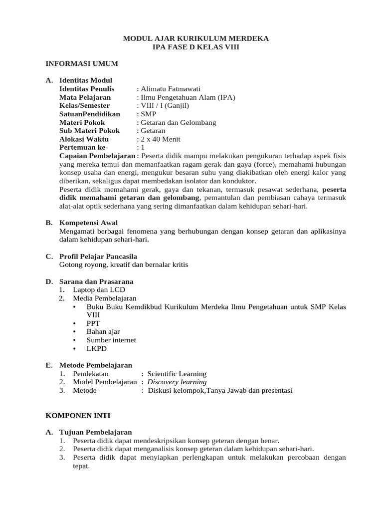 Modul Ajar IPA: Getaran Kelas VIII | PDF