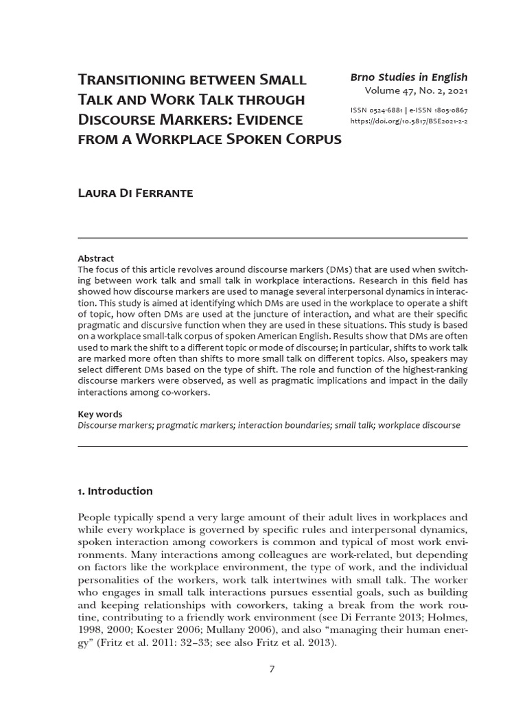 Laura Di Ferrante - Transitioning between small talk and work talk ...