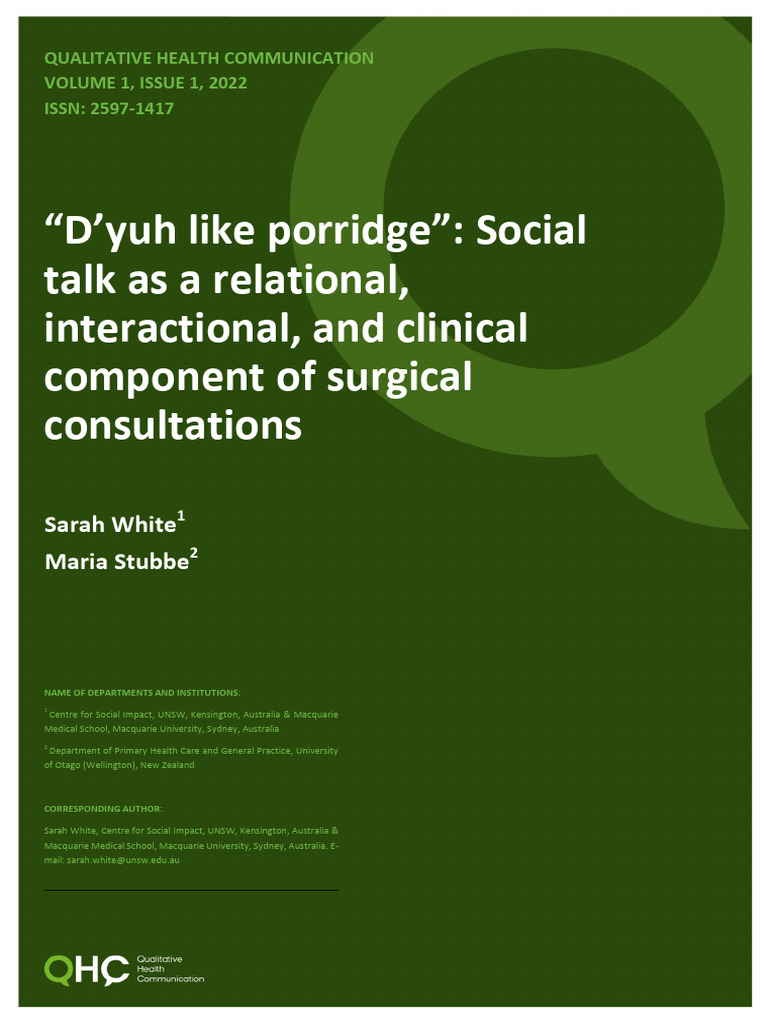 Sarah J White - “D’yuh like porridge” Social talk as a relational ...