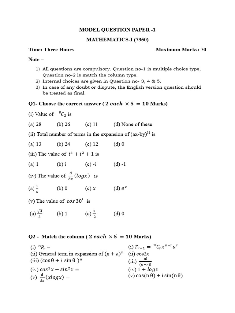 Maths-I Question Bank | PDF | Complex Number | Combinatorics