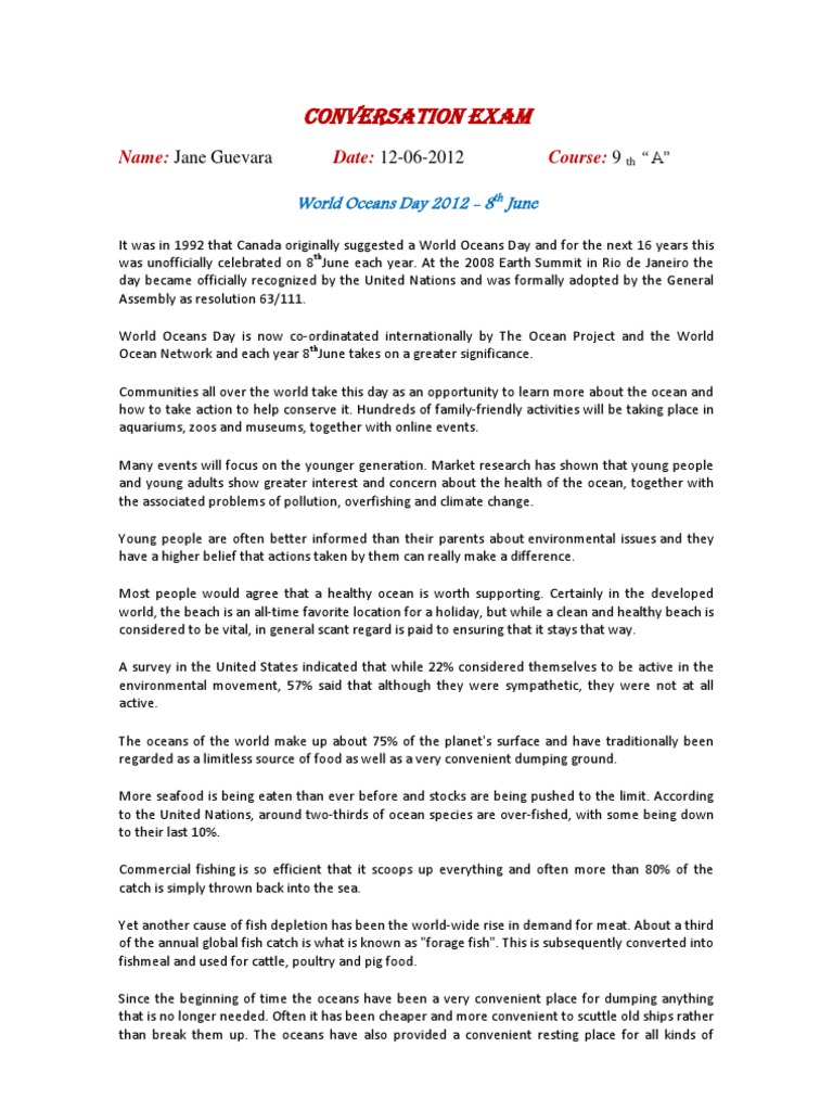 Conversation Exam | Download Free PDF | Natural Environment | Waste