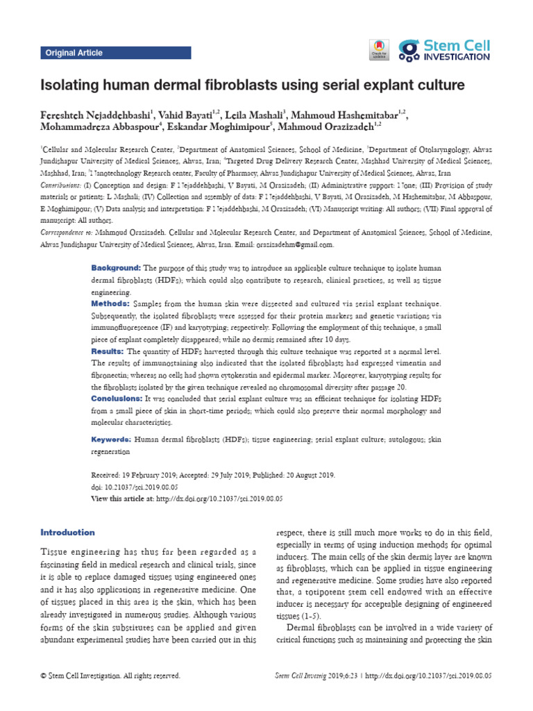 Isolating Human Dermal Fibroblasts Using Serial Explant Culture | PDF ...