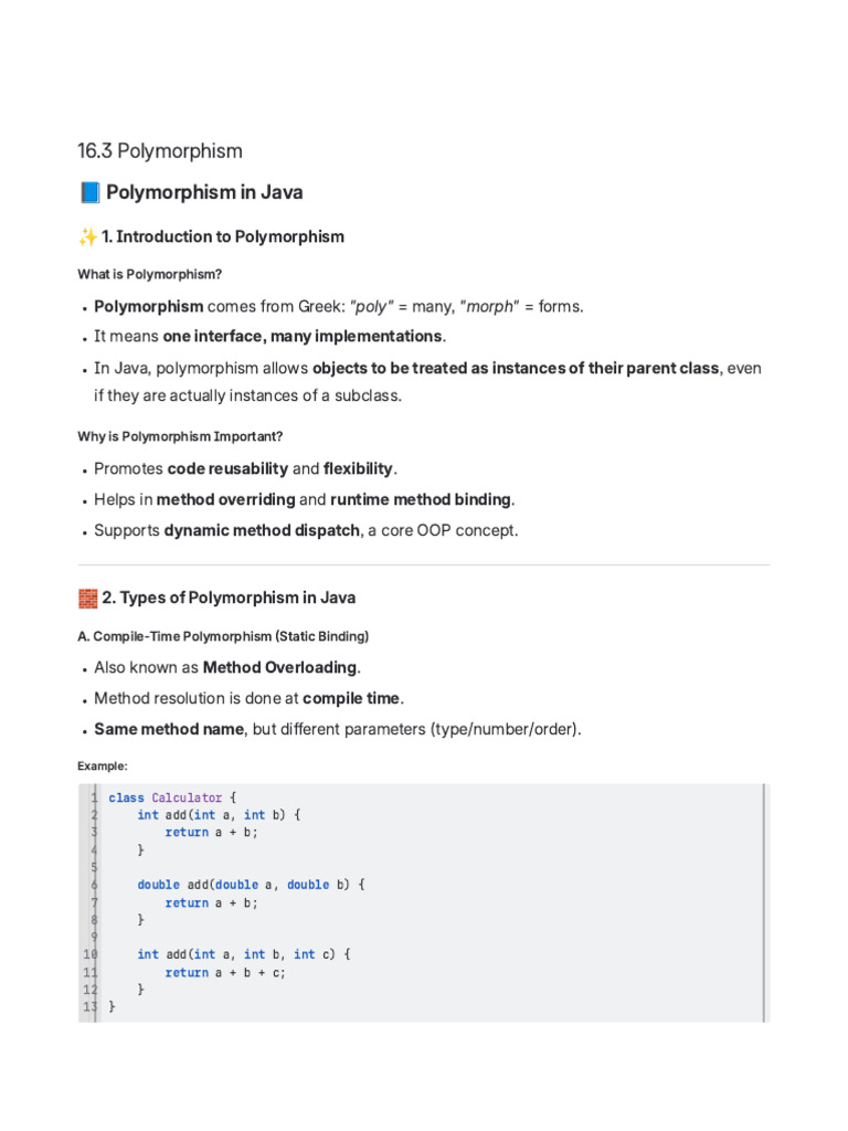 16.3 Polymorphism | PDF | Method (Computer Programming) | Inheritance ...