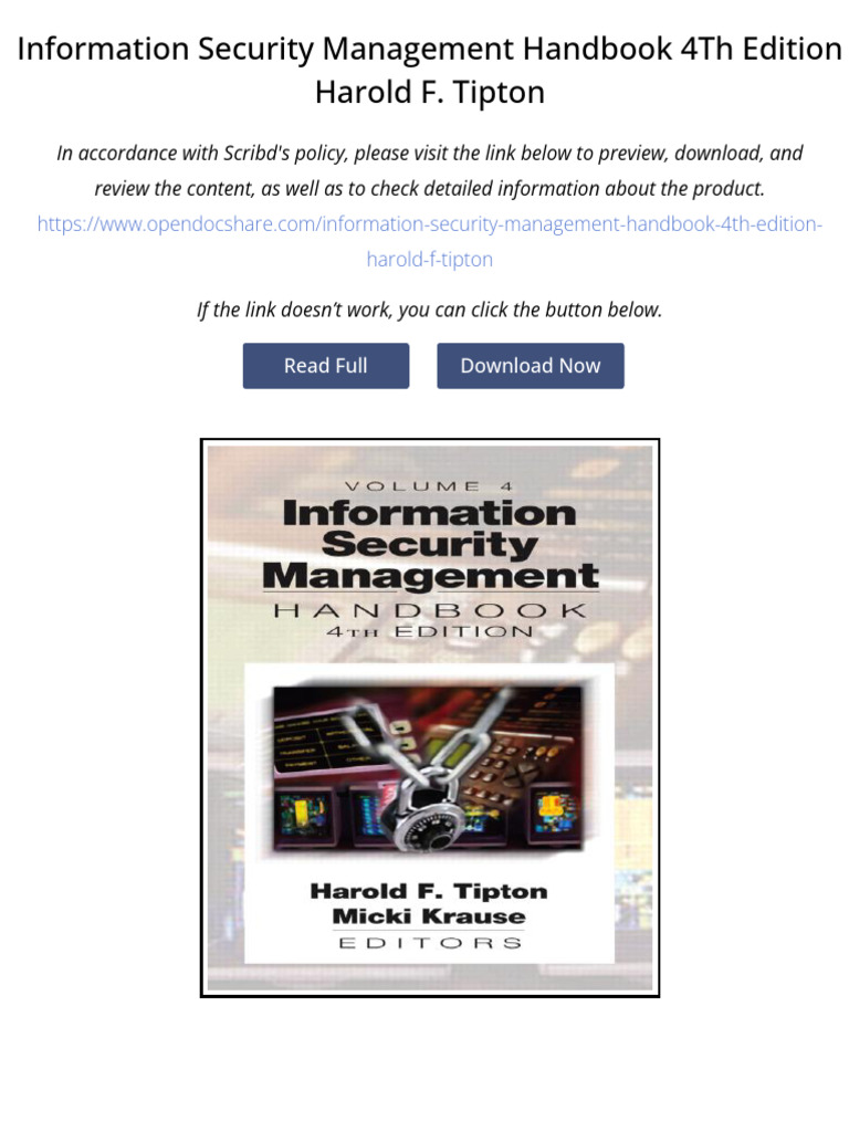 Information security management handbook 4th Edition Harold F. Tipton ...