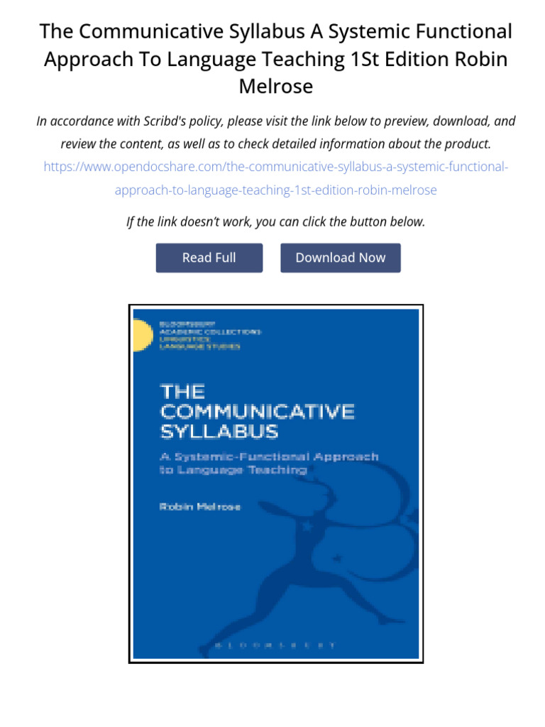 The Communicative Syllabus A Systemic Functional Approach to Language ...