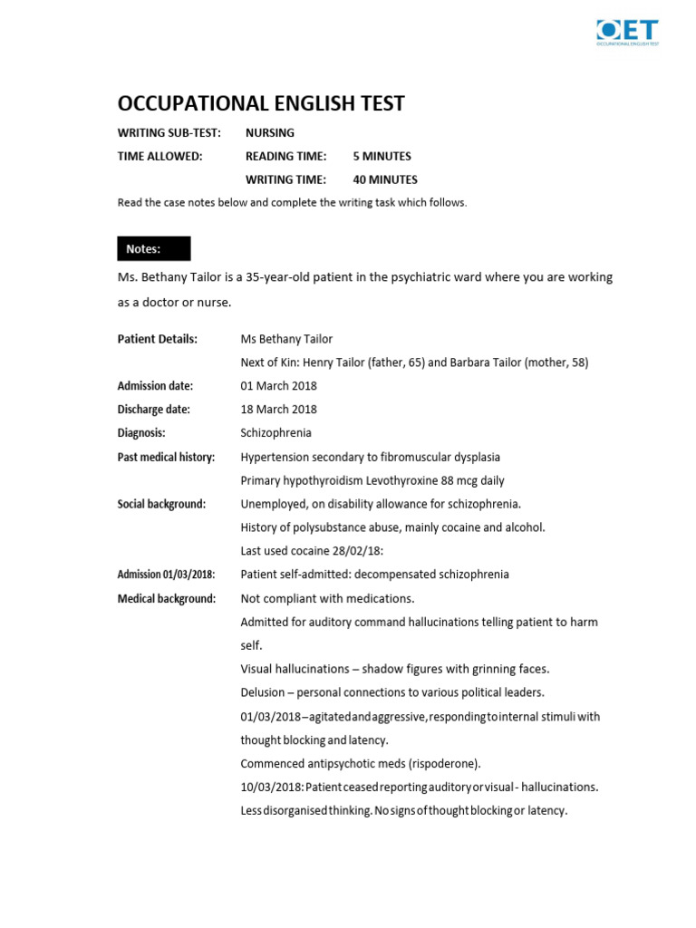 WRITING | PDF | Schizophrenia | Psychosis