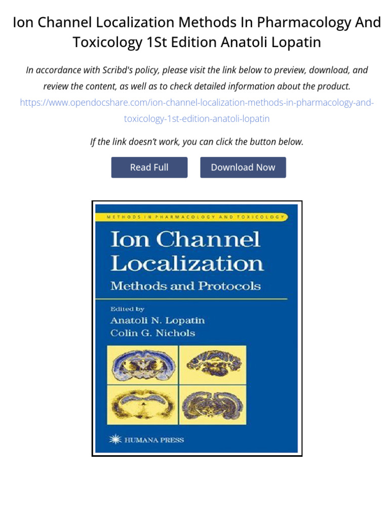 Ion Channel Localization Methods in Pharmacology and Toxicology 1st ...