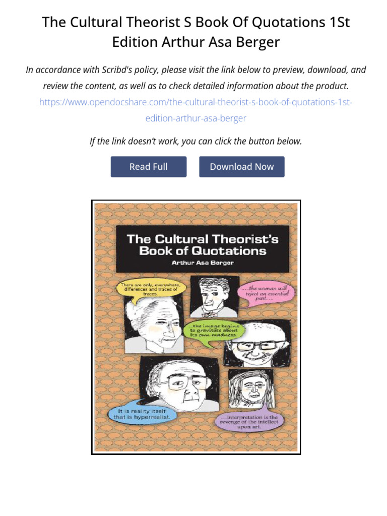The Cultural Theorist s Book Of Quotations 1st Edition Arthur Asa ...