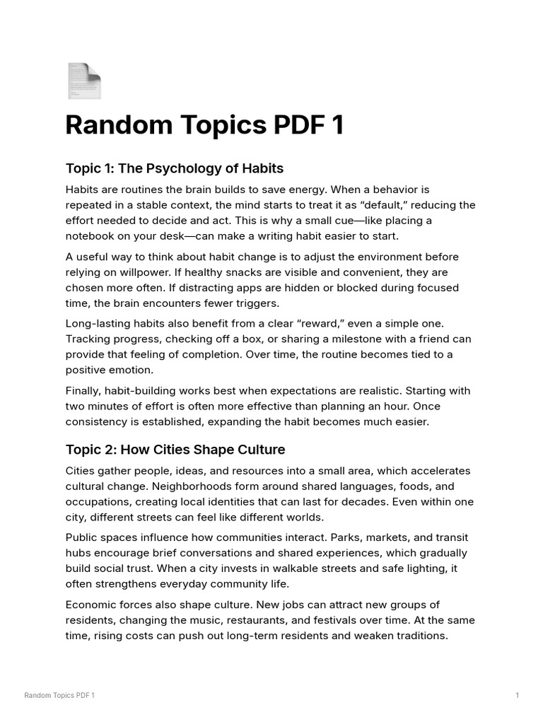 Random Topics PDF 1 | PDF | Habits | Creativity