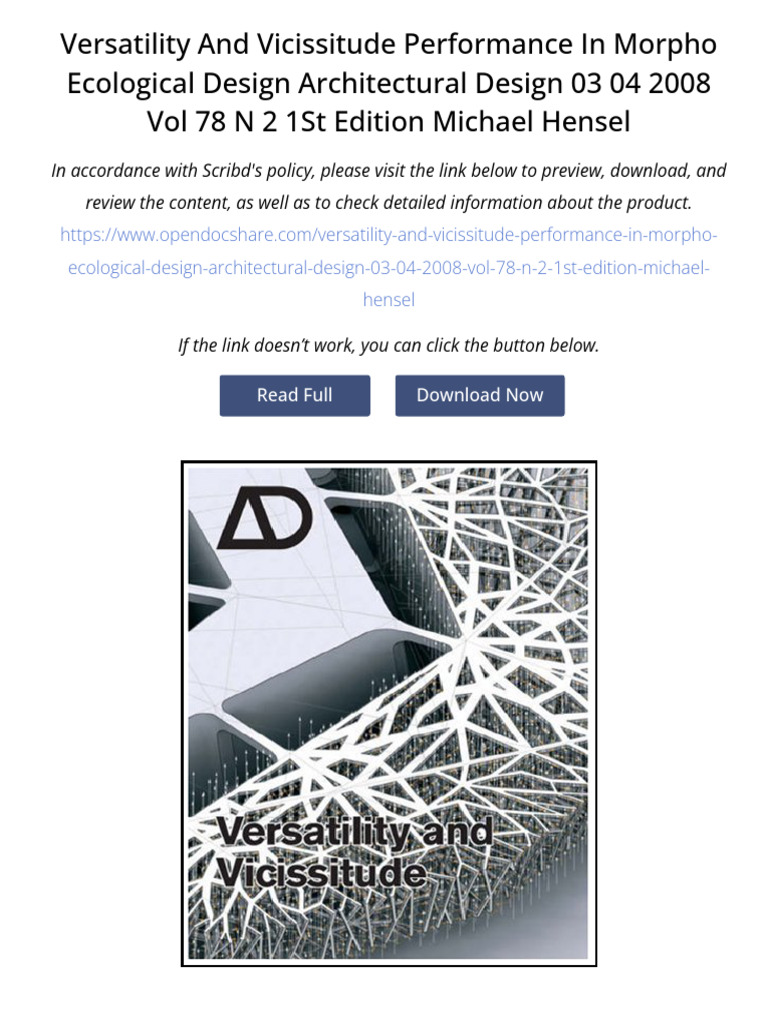 Versatility and Vicissitude Performance in Morpho Ecological Design ...