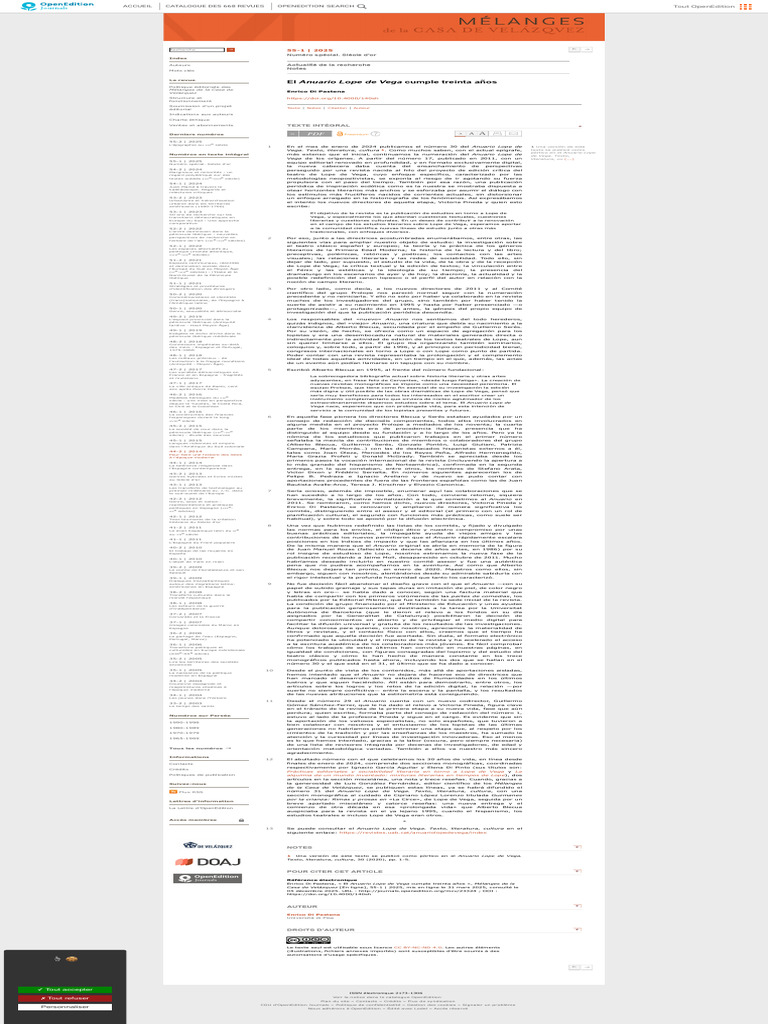 DI PASTENA El Anuario Lope de Vega cumple treinta años MELANGES 2025 ...