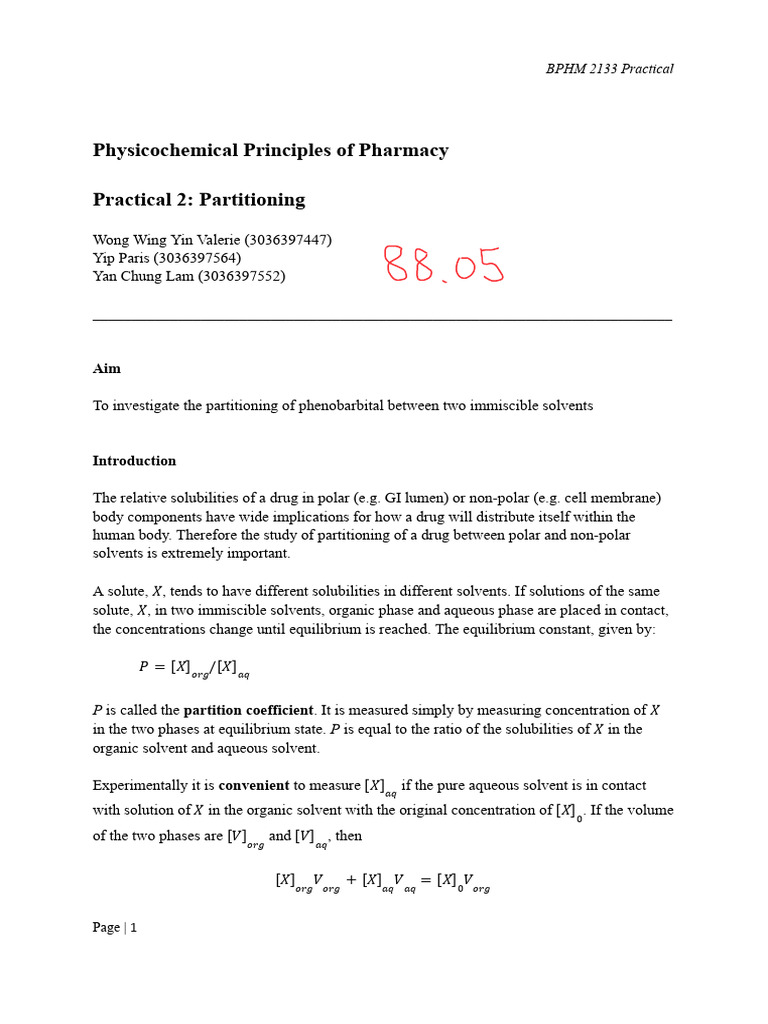BPHM2133 Group A3 Practical 2 Lab Report (Partitioning) | PDF | Acid ...