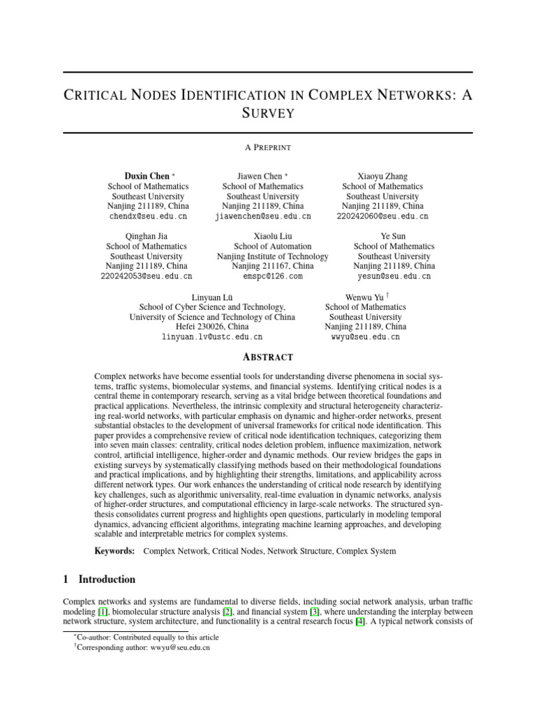 Critical Nodes in Complex Networks Survey | PDF | Eigenvalues And ...