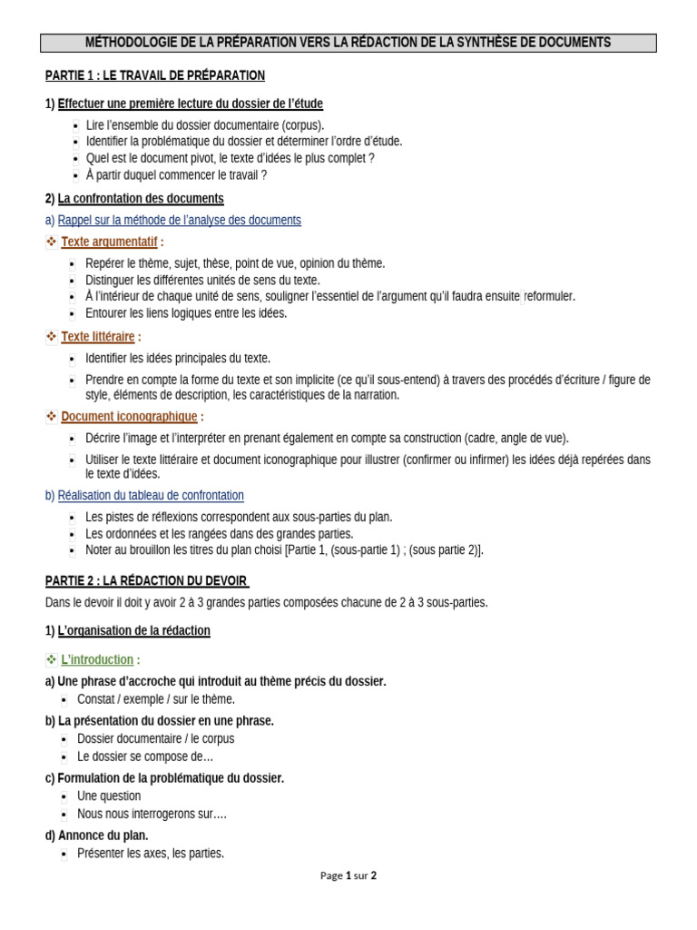 Méthodologie de La Préparation Vers La Rédaction de La Synthèse de ...