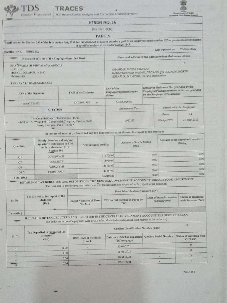 TDS Certificate Form 16 Papa_compressed | PDF