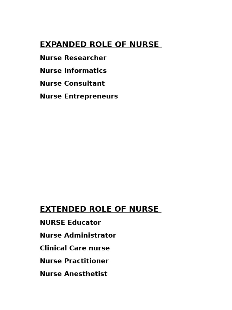 Expanded Roles of Nurses Explained | PDF